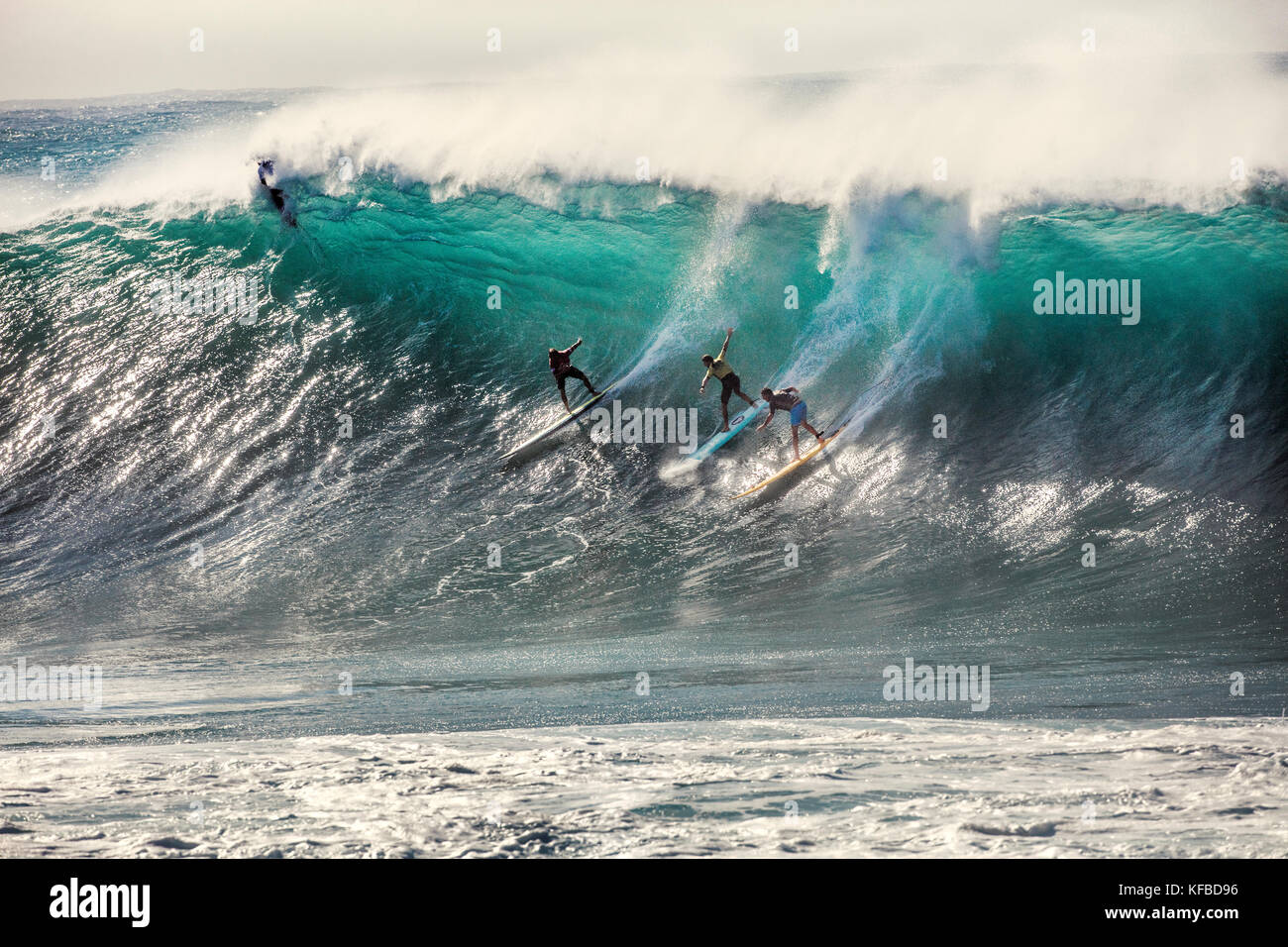 HAWAII, Oahu, North Shore, Eddie Aikau, 2016, surfers competing in the ...