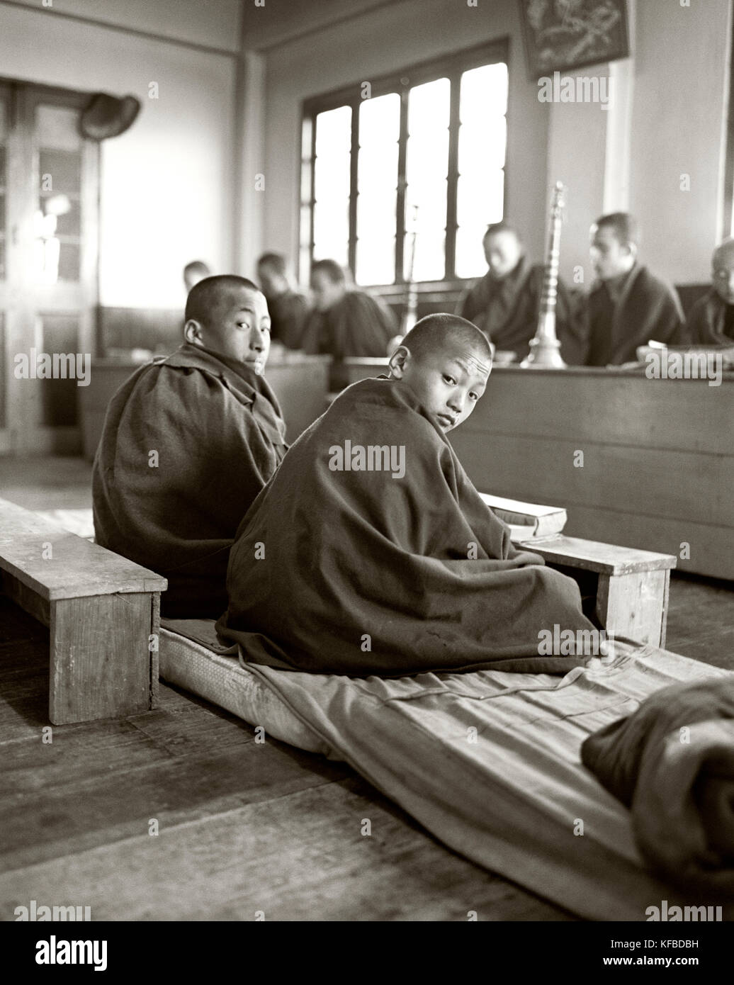 INDIA, West Bengal, monks and students at monastery, Samten Choling ...