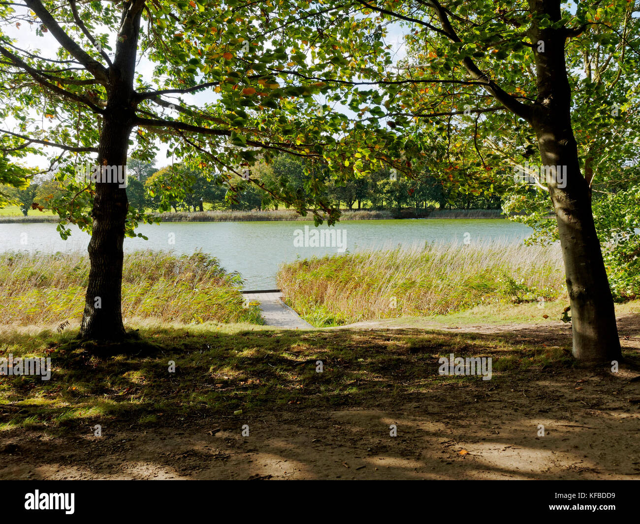 The lake at Blickling Park seen from the open access footpath that ...