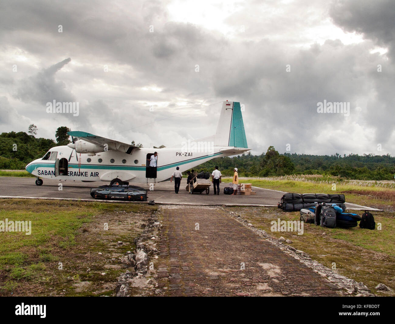 INDONESIA, Mentawai Islands, plane dropping surfers onto Sipora island ...
