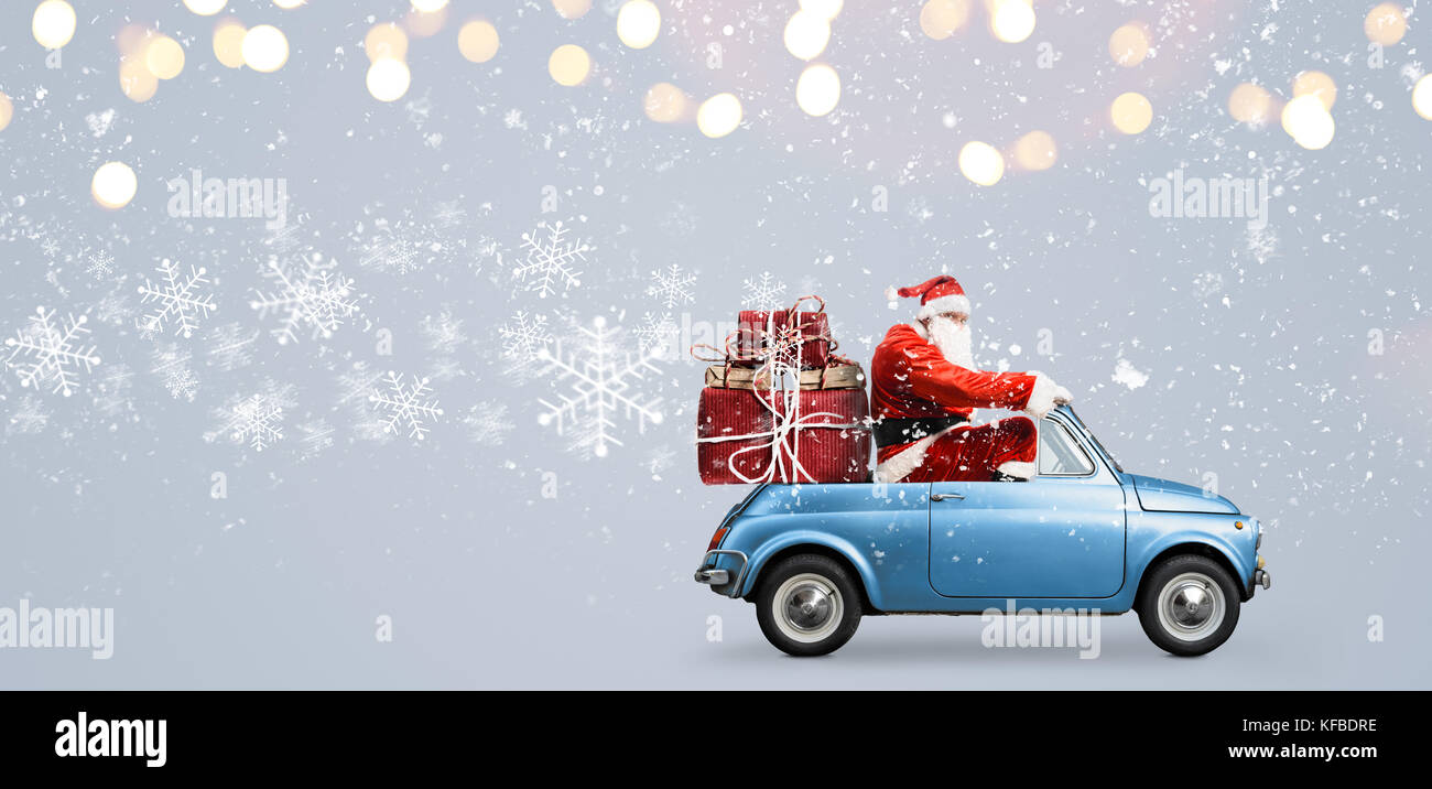 Santa Claus on car Stock Photo - Alamy