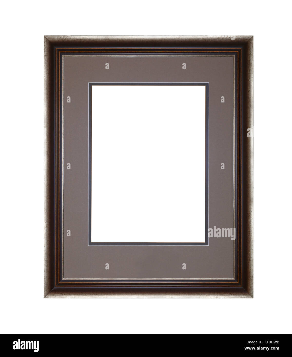 Vintage old wooden classic brown and silver painted vertical ...