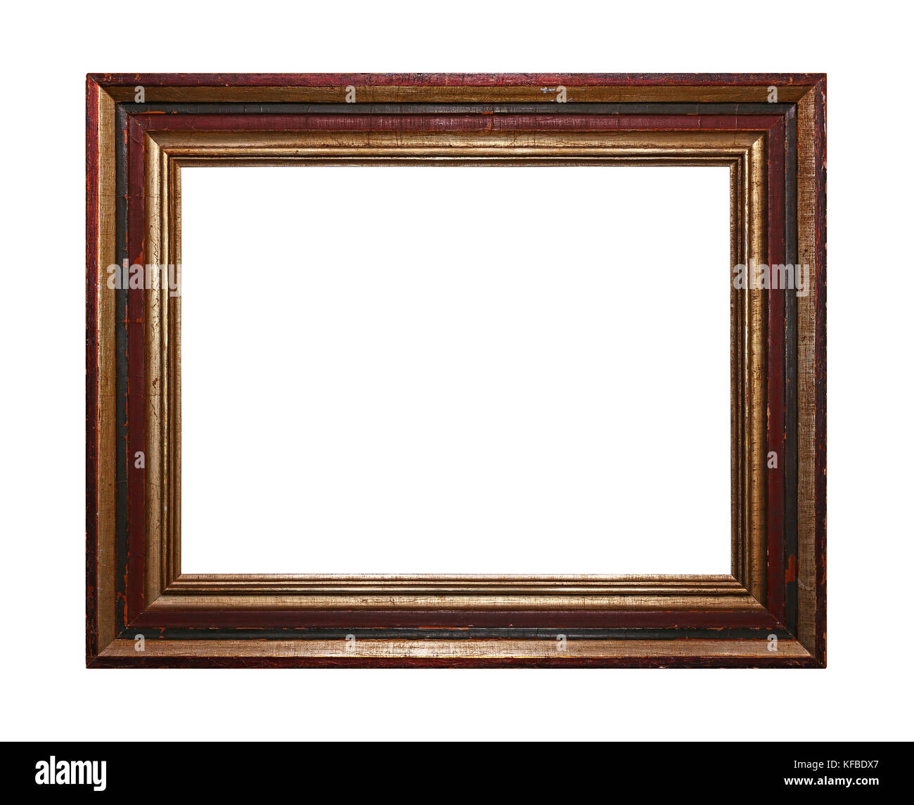 Vintage old antique red, brown and golden painted horizontal ...