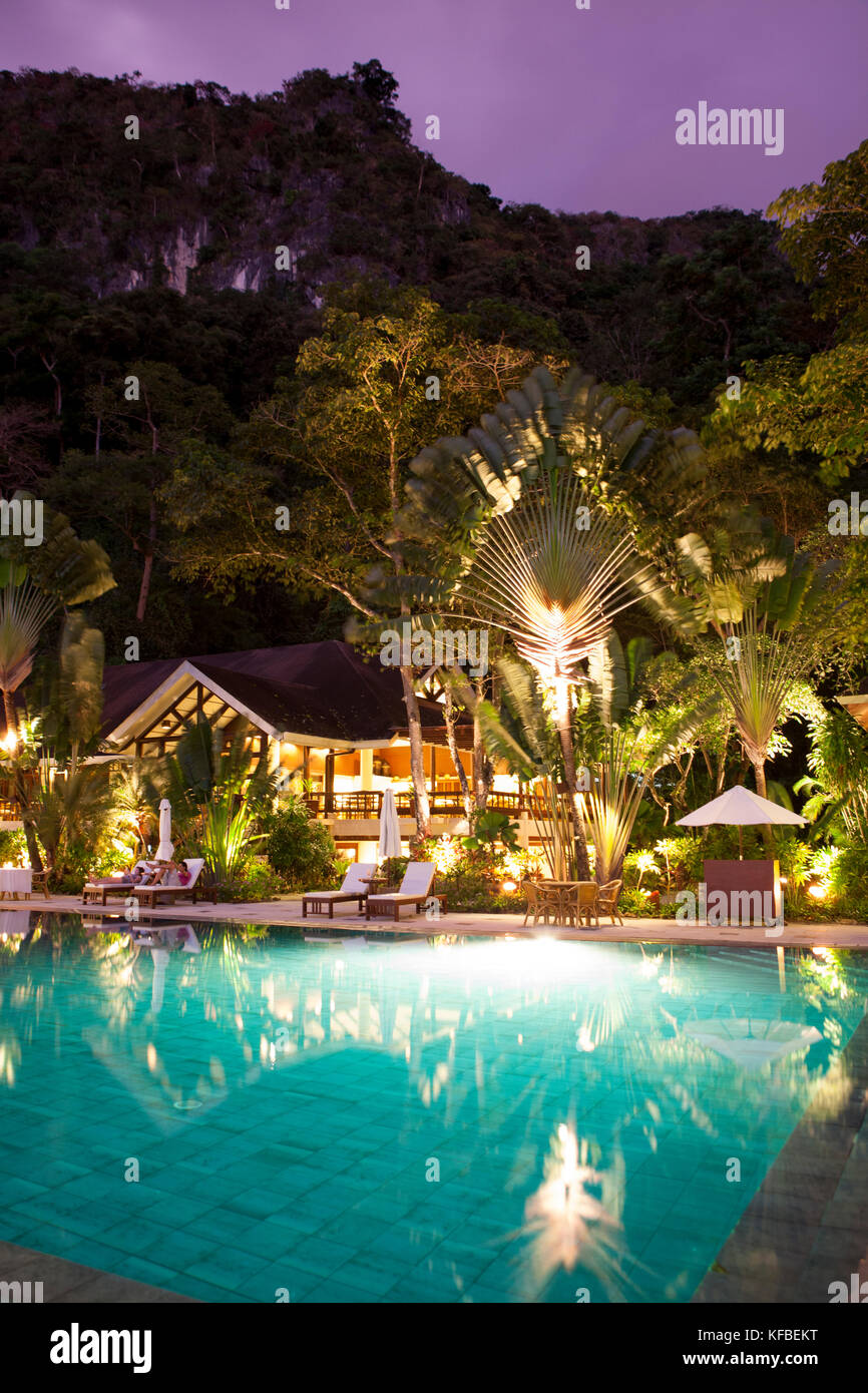 PHILIPPINES, Palawan, El Nido, poolside view at the Lagen Island resort ...