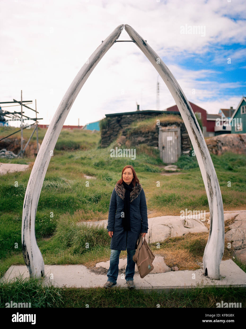 GREENLAND, Ilulissat, Knud Rasmussen Museum, portrait of young local ...
