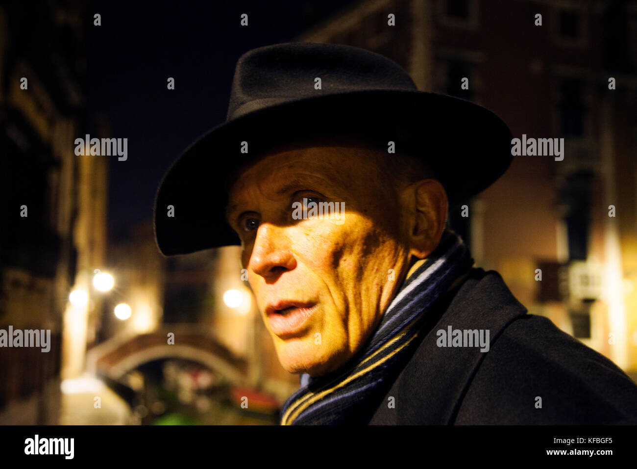 ITALY, Venice. Portrait of Actor Peter Weller in the streets of Venice ...