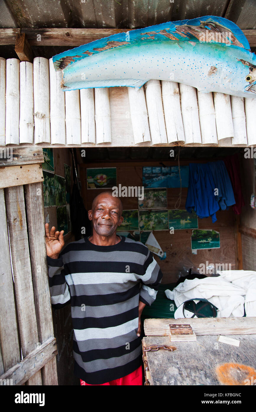 JAMAICA, Port Antonio. Local boatman Danny at the Blue Lagoon Stock ...