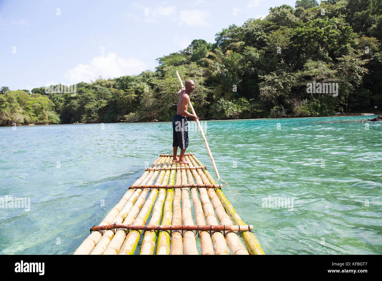 JAMAICA, Port Antonio. Local boatman Danny at the Blue Lagoon Stock ...