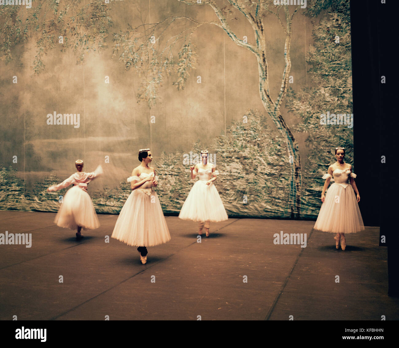 RUSSIA, Moscow, group of young Bolshoi ballerinas warming up before a show at the Bolshoi ...