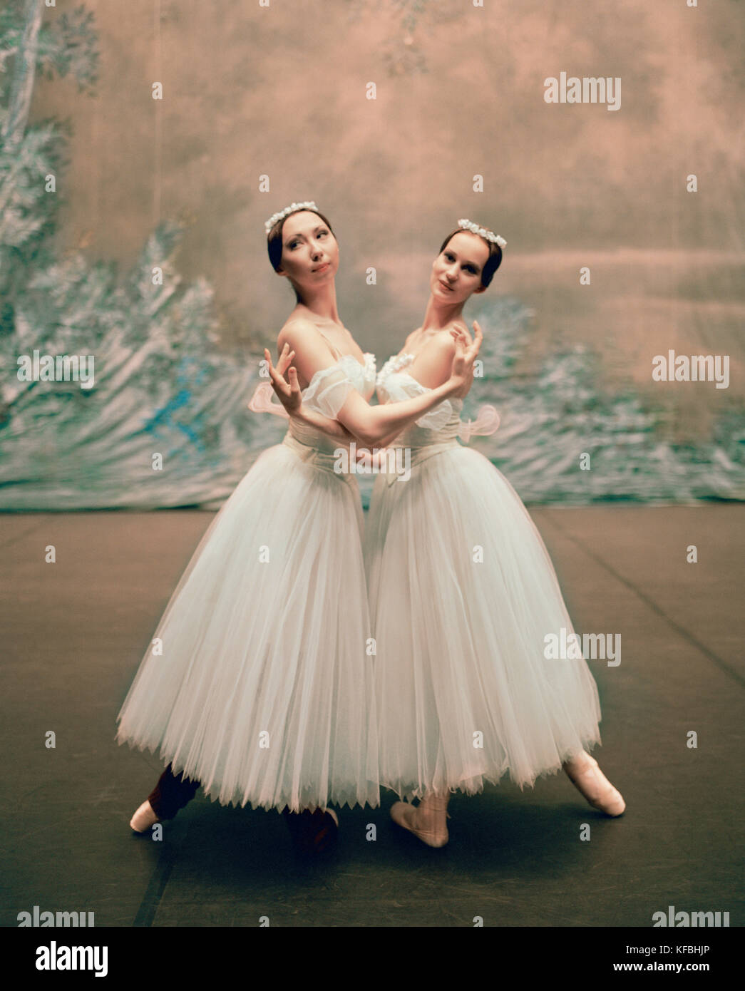 Russia Moscow Two Young Bolshoi Ballerinas Practicing Before A Performance At The Bolshoi