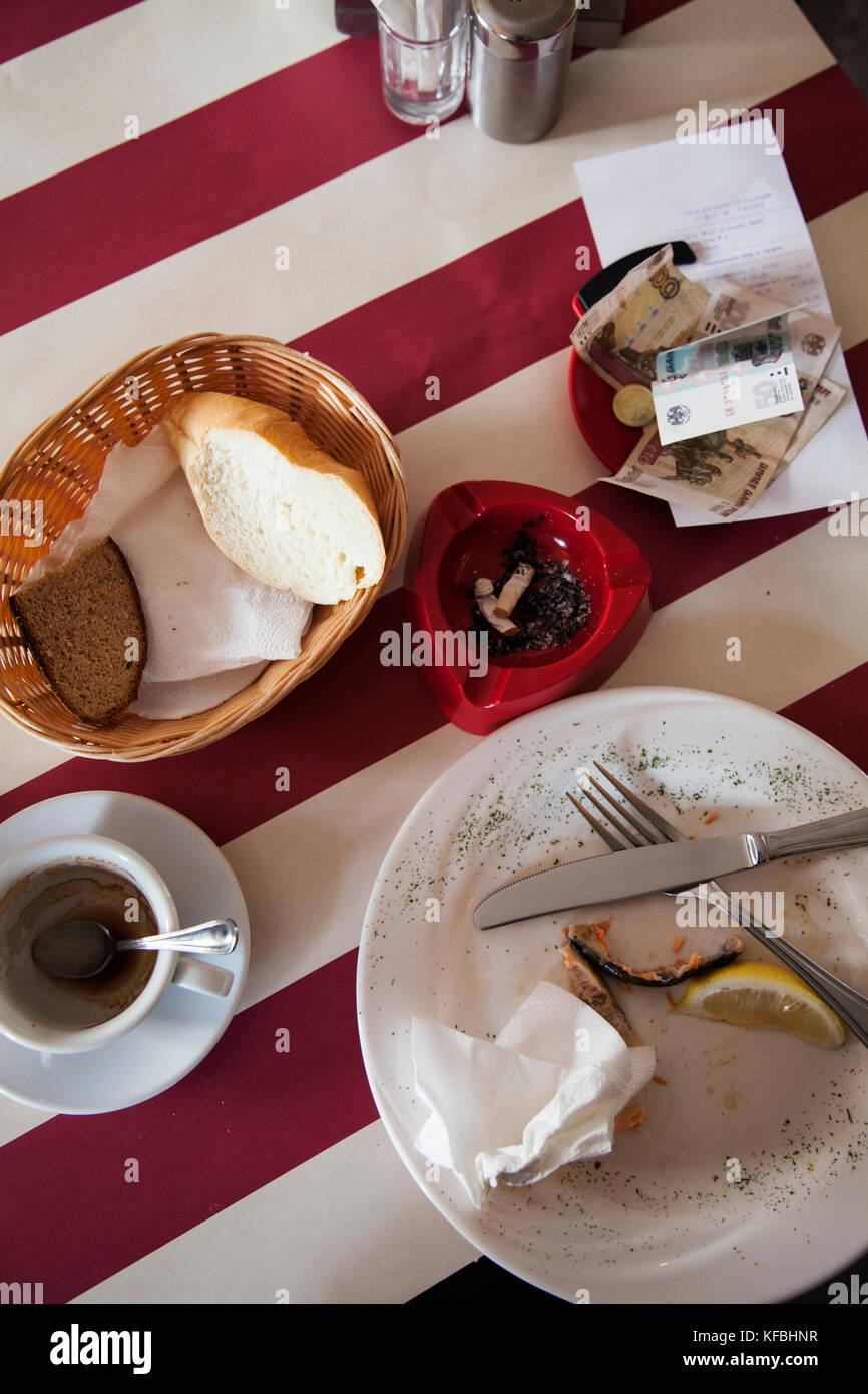 RUSSIA, Moscow. Table still life at Mayak Restaurant Stock Photo - Alamy