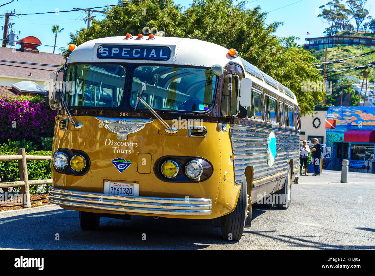 1950’s Flexible motor coach parked on Catalina Island California Stock ...