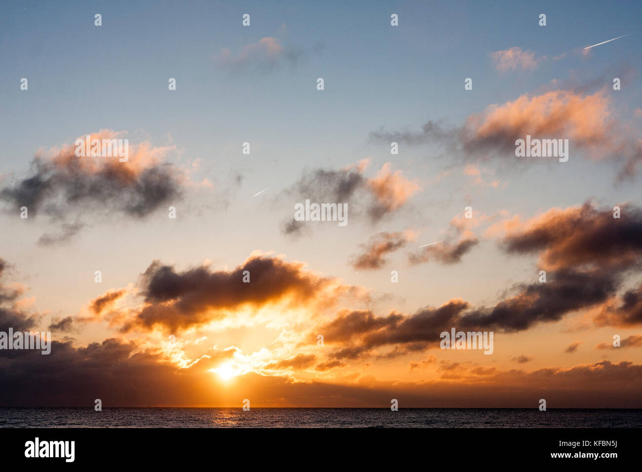 England, Broadstairs. Sunrise over the English Channel. Clouds on ...