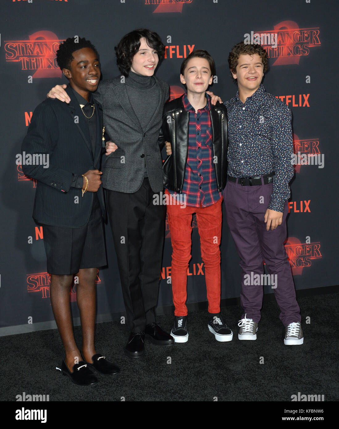 Los Angeles, USA. 26th Oct, 2017. Caleb McLaughlin, Finn Wolfhard, Noah Schnapp & Gaten ...
