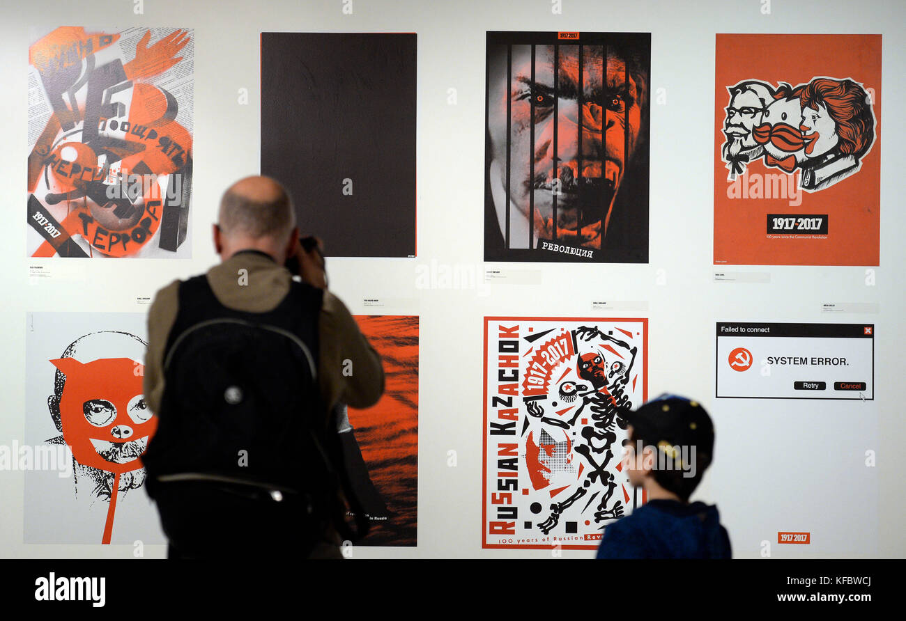 An exhibition of posters on the 100th anniversary of the Bolshevik ...