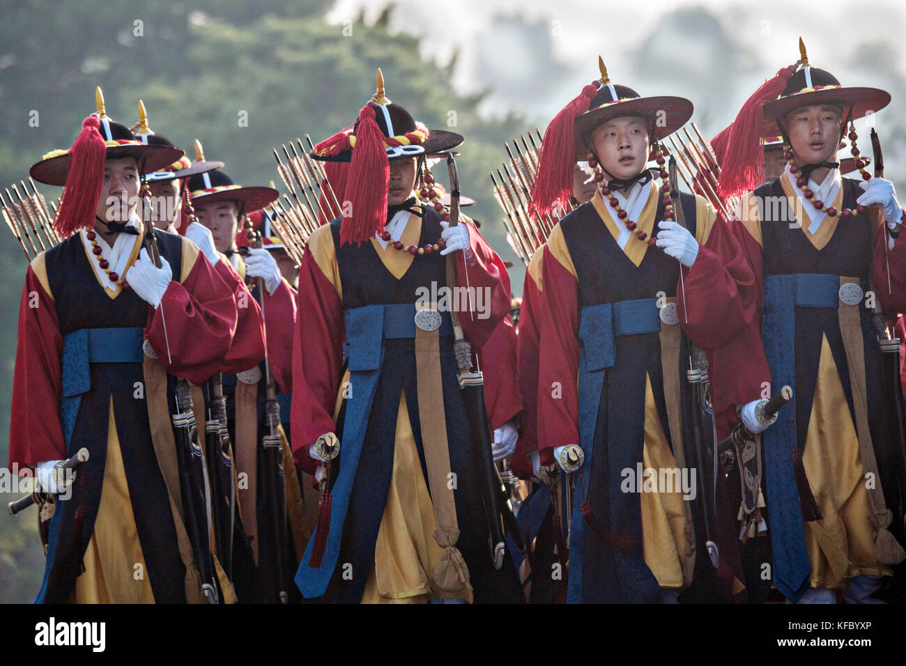 South Korean honor guard dressed in imperial costume during the ...