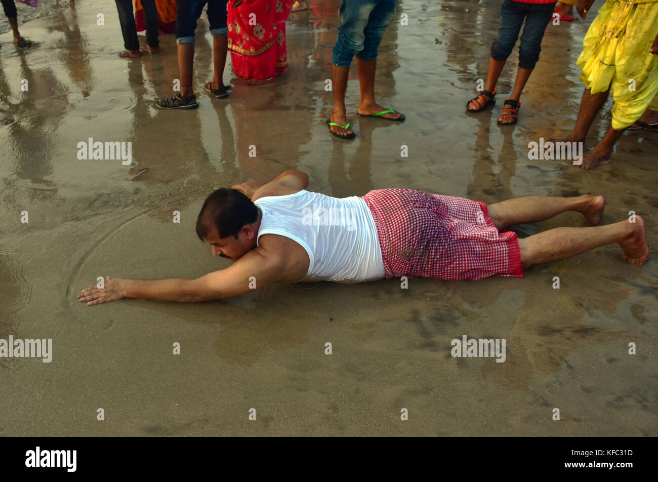 Devotees celebrating the Chhath Puja festival at Juhu Beach in Mumbai ... Devotees celebrating the Chhath Puja festival at Juhu Beach in Mumbai ...