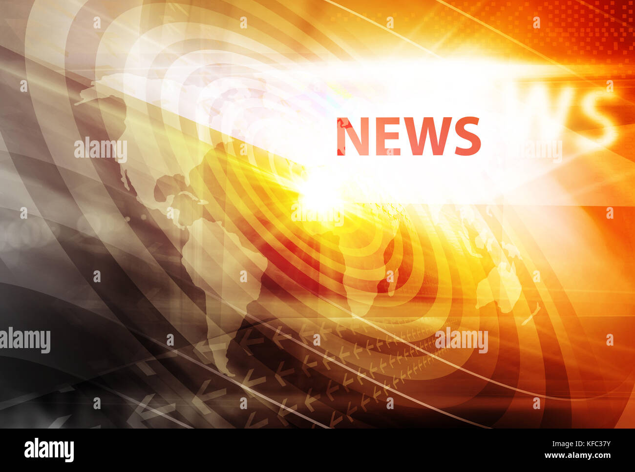 Graphical digital news background with world map and concentric waves ...