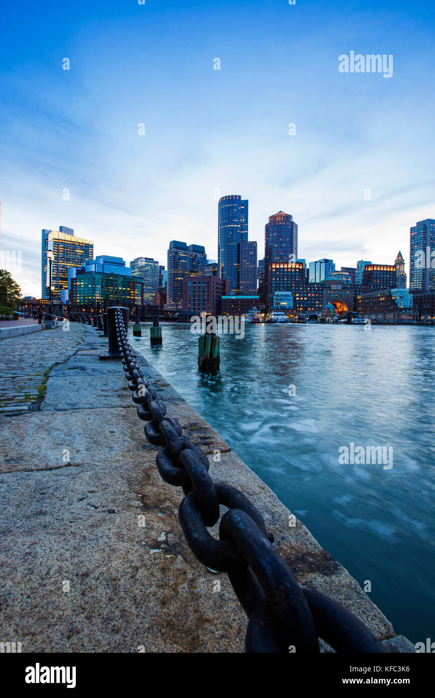 Boston Skyline reflection from Downtown Harborwalk Stock Photo - Alamy