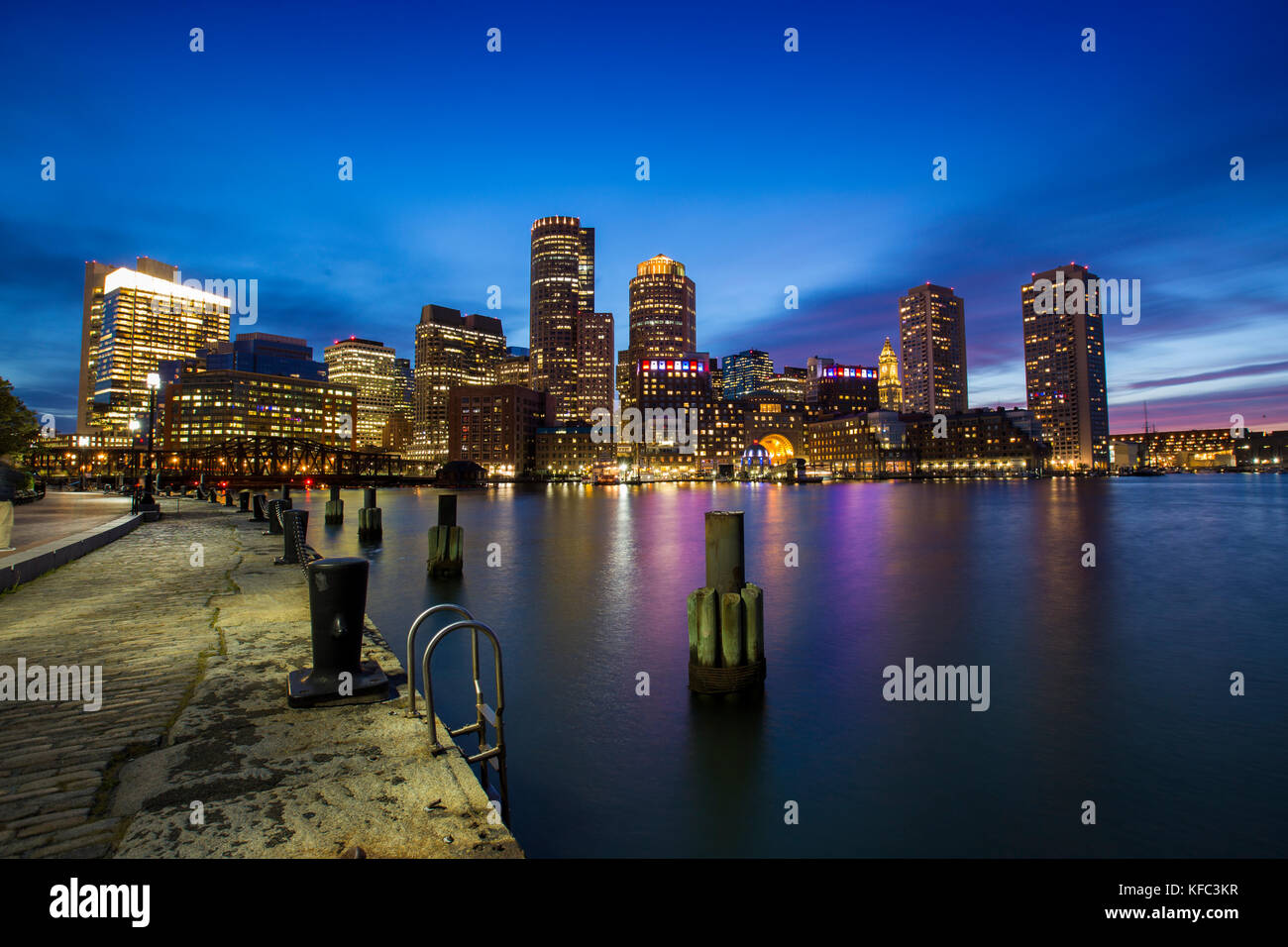 Boston Skyline reflection from Downtown Harborwalk Stock Photo - Alamy