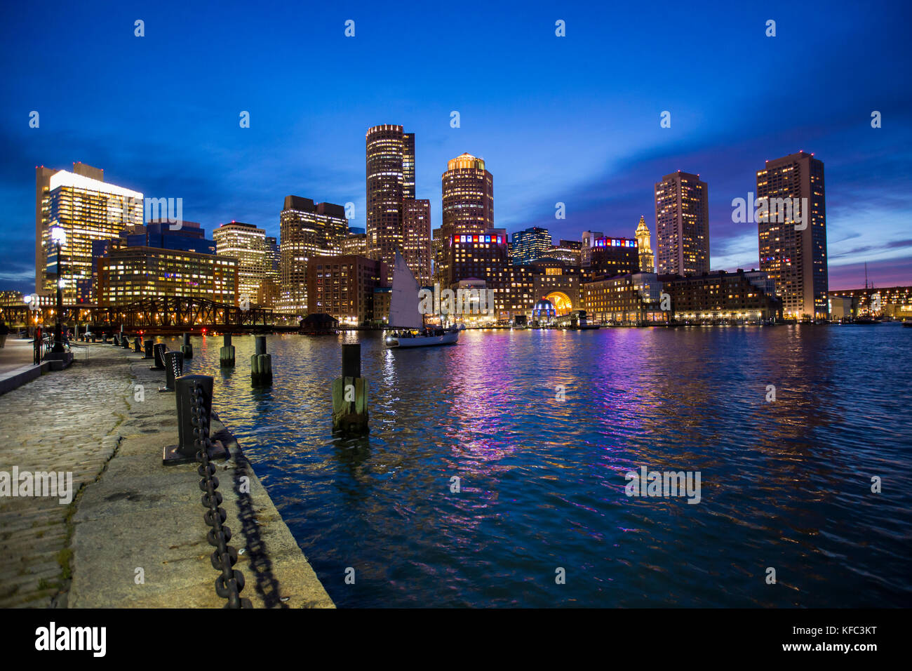Boston Skyline reflection from Downtown Harborwalk Stock Photo - Alamy