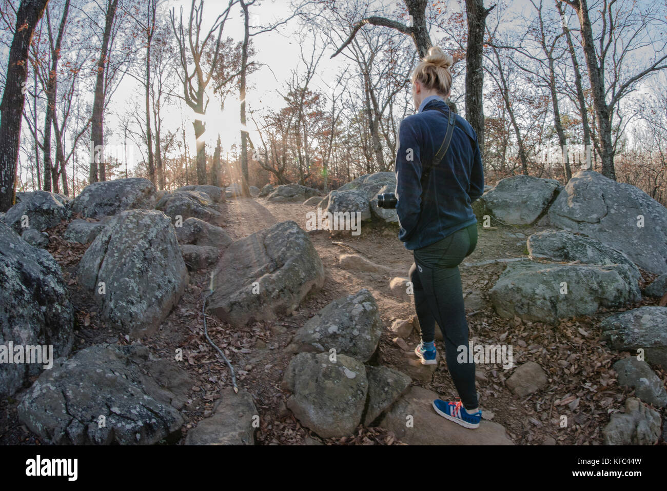 Blonde woman hiking in one of Georgia's state parks Stock Photo - Alamy