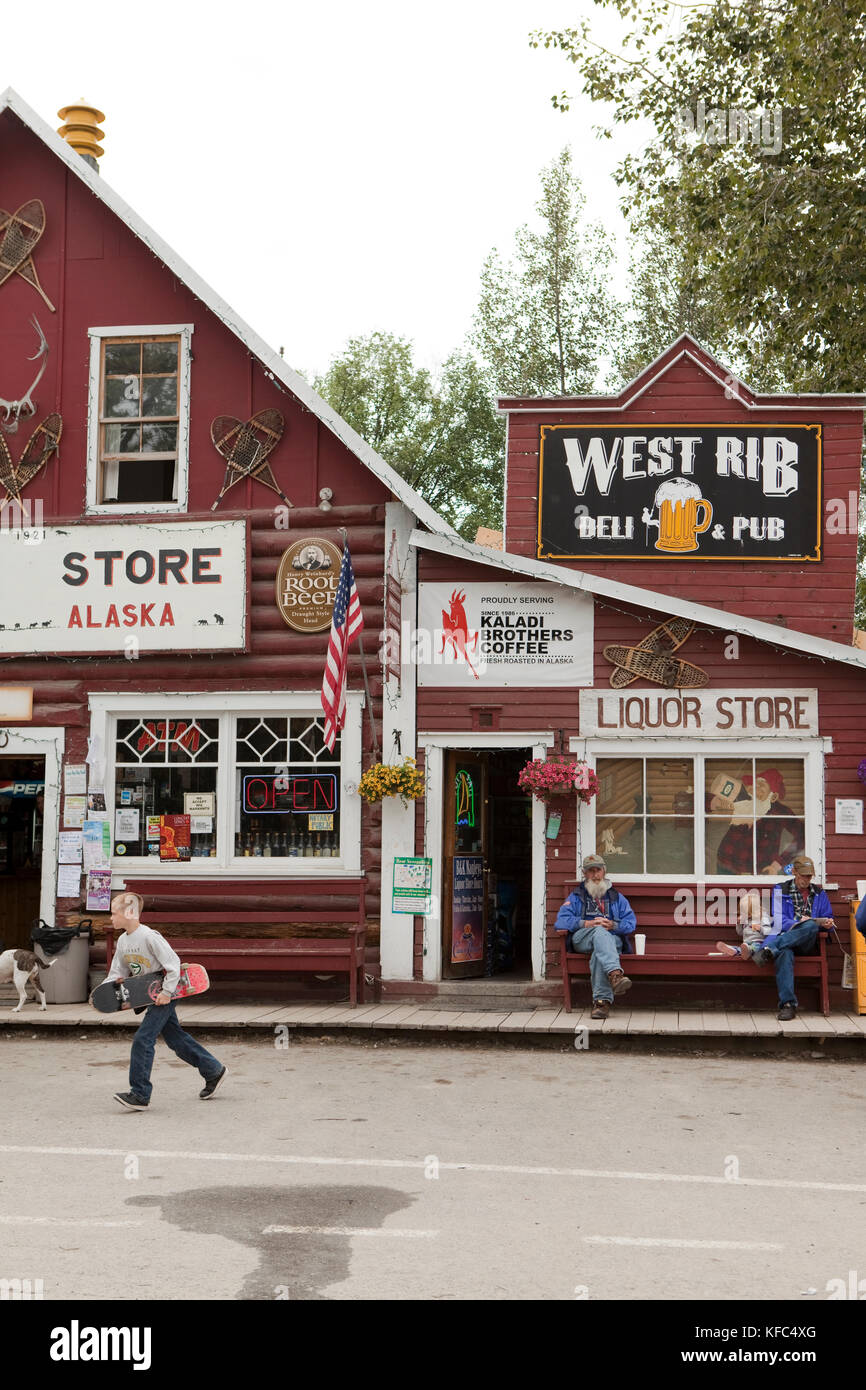 USA, Alaska, Talkeenta, Nagley's store and liquor store on Main street ...