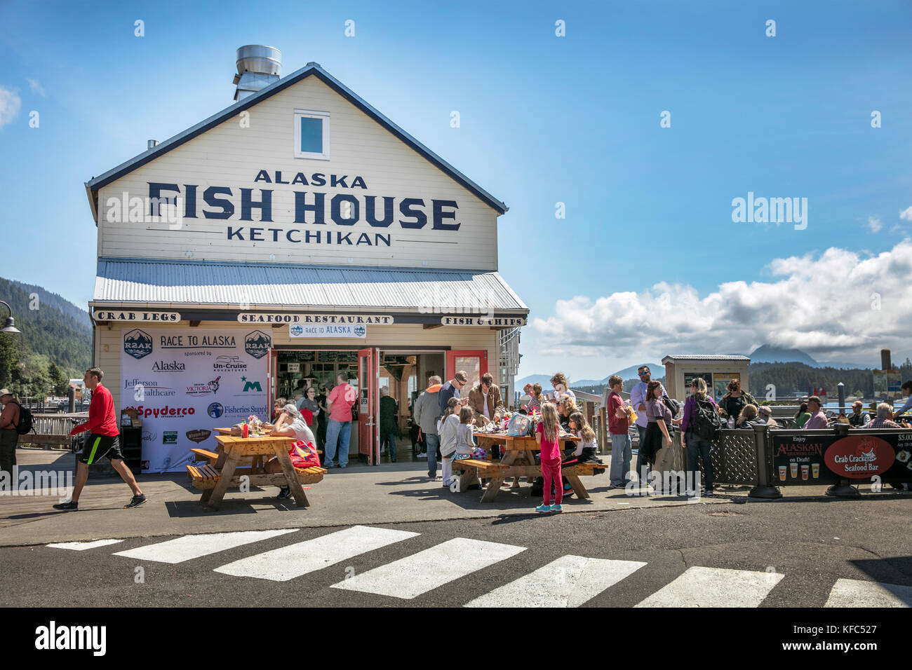 USA, Alaska, Ketchikan, exterior of the Alaska Fish House Restaurant ...