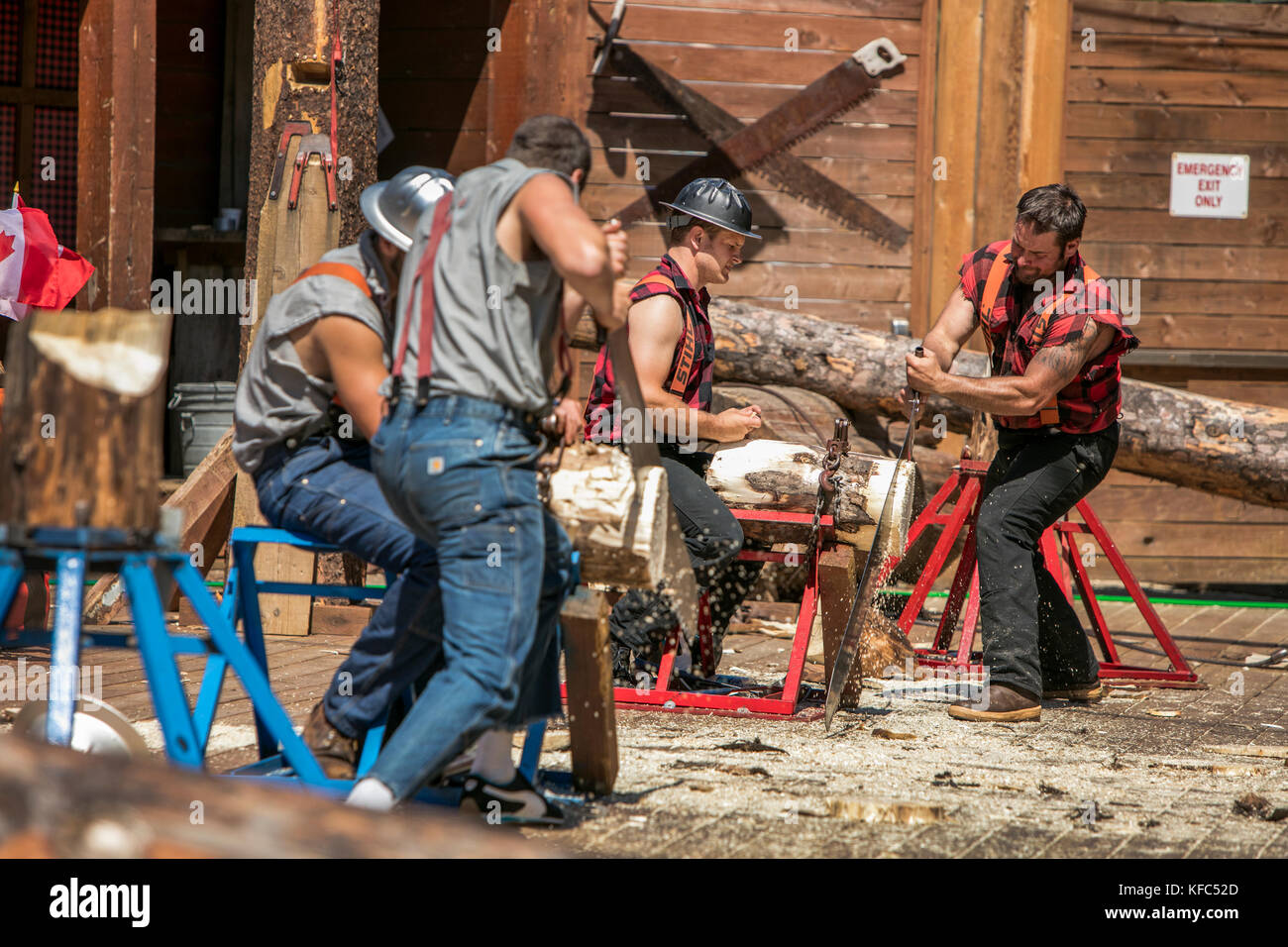 USA, Alaska, Ketchikan, a group of men compete during the Great Alaskan ...