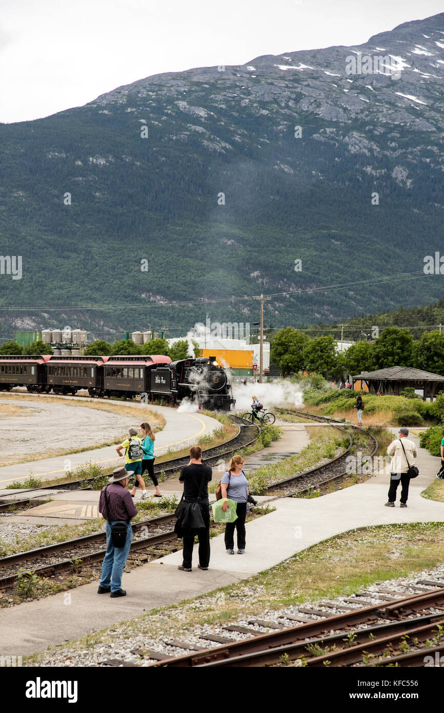 USA, Alaska, Sitka, the White Pass Steam Engine, number 73, prepares to ...