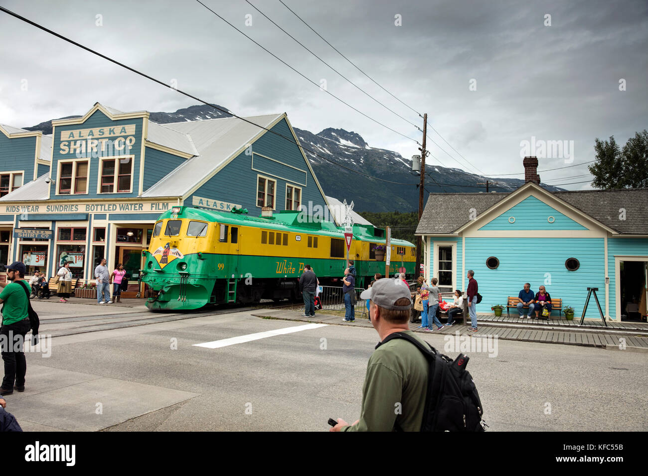USA Alaska, Sitka, individuals walking the streets of downtown Sitka ...