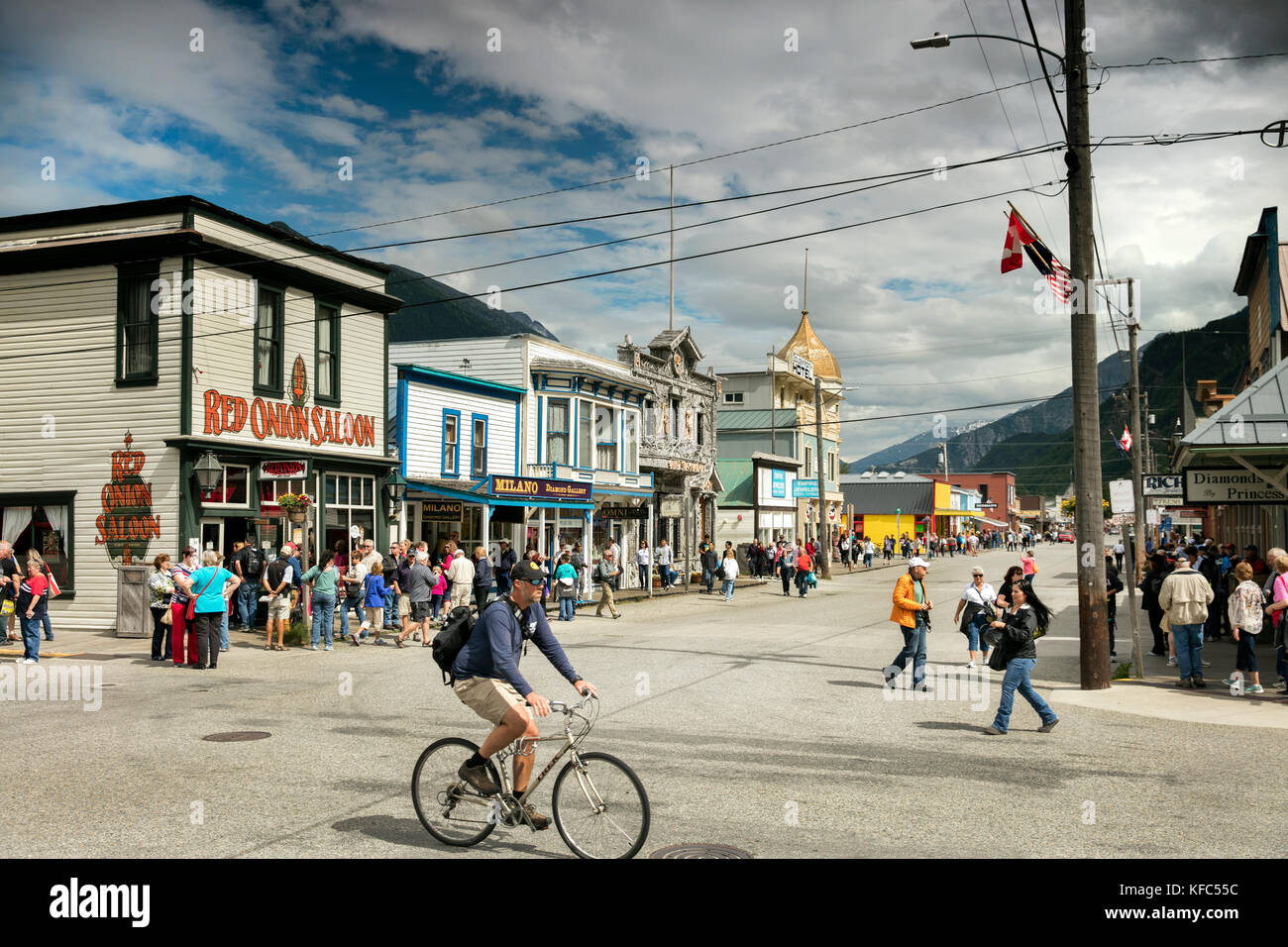 USA Alaska, Sitka, individuals walk around and enjoy the historic feel ...