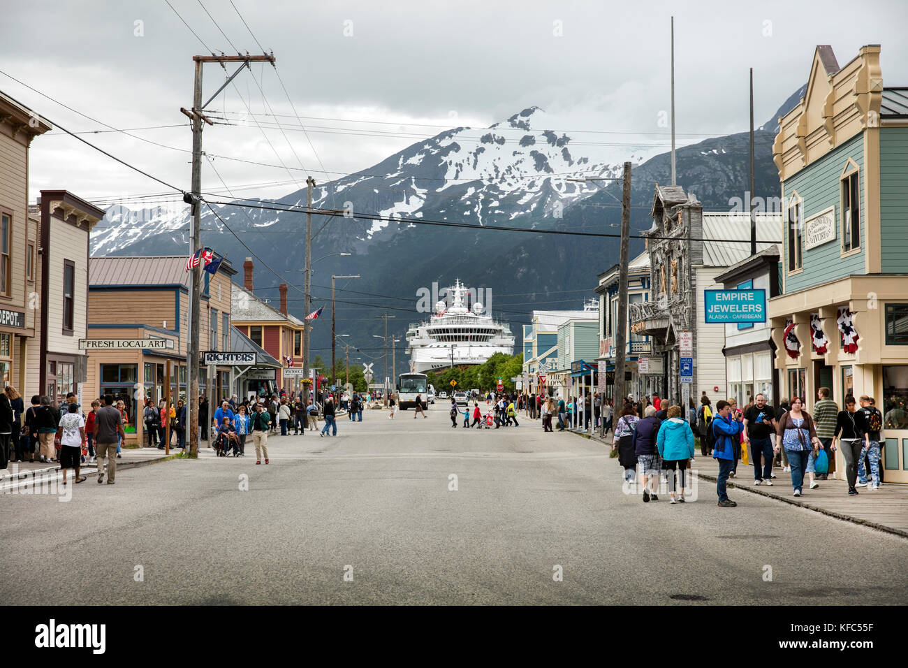 USA Alaska, Sitka, individuals walk around and enjoy the historic feel ...