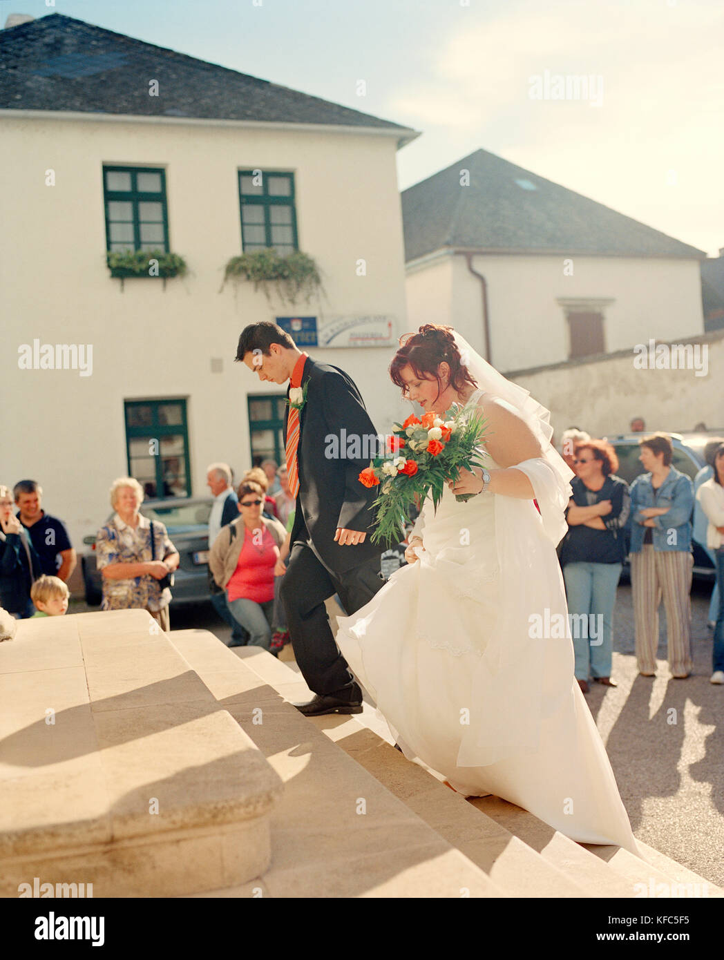 AUSTRIA, Rust, a young couple enters a church in Rust to be married ...
