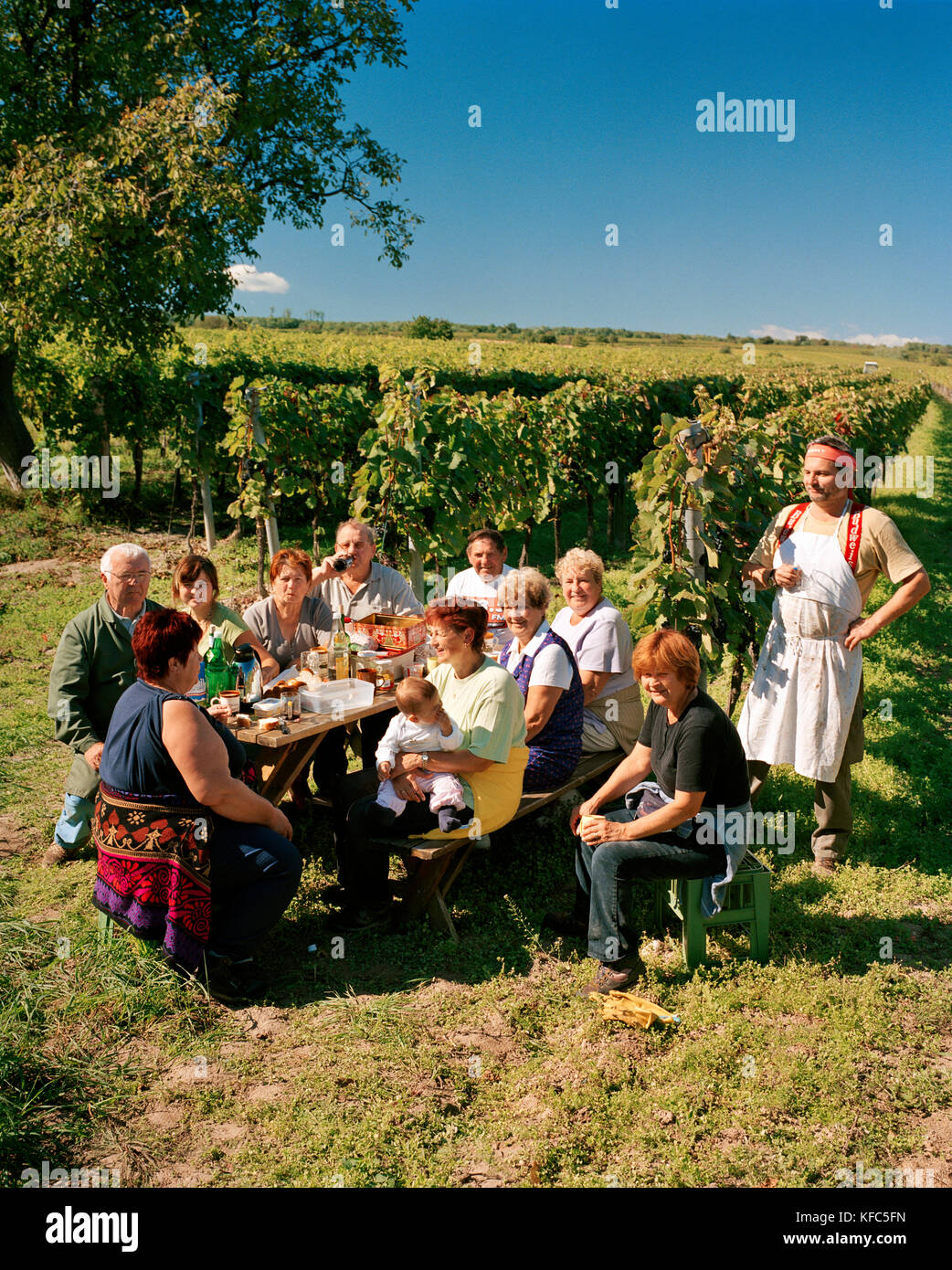 AUSTRIA, Morbisch, Reinprecht family enjoys a picnic at their Schindler ...