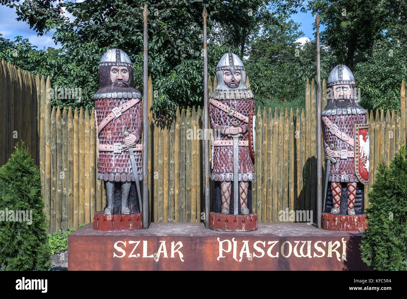 Wooden sculptures of armed medieval Slavic warriors Stock Photo - Alamy