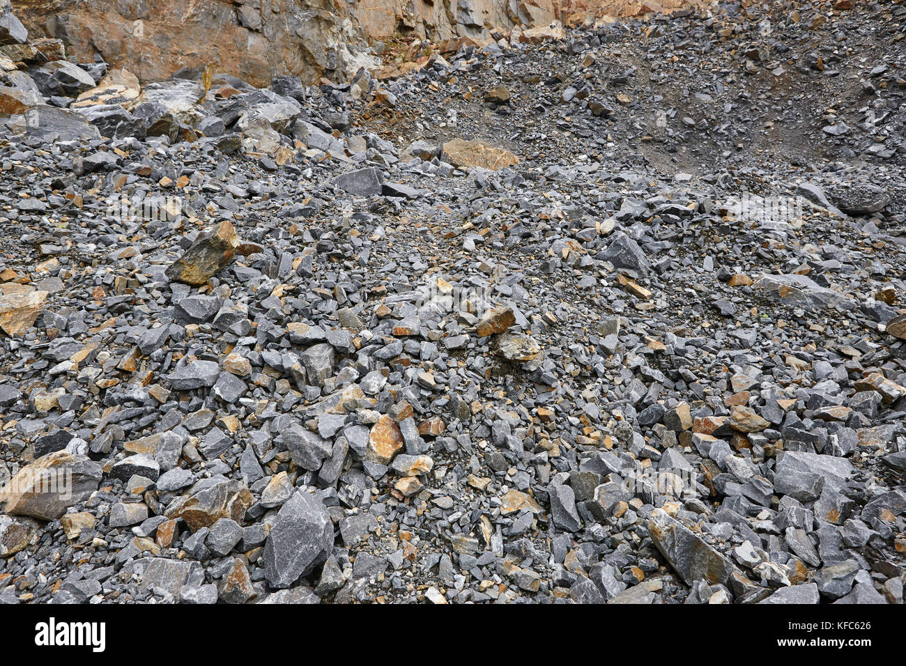 Quarry mineral factory with gravel and stone wall. Excavation industry ...