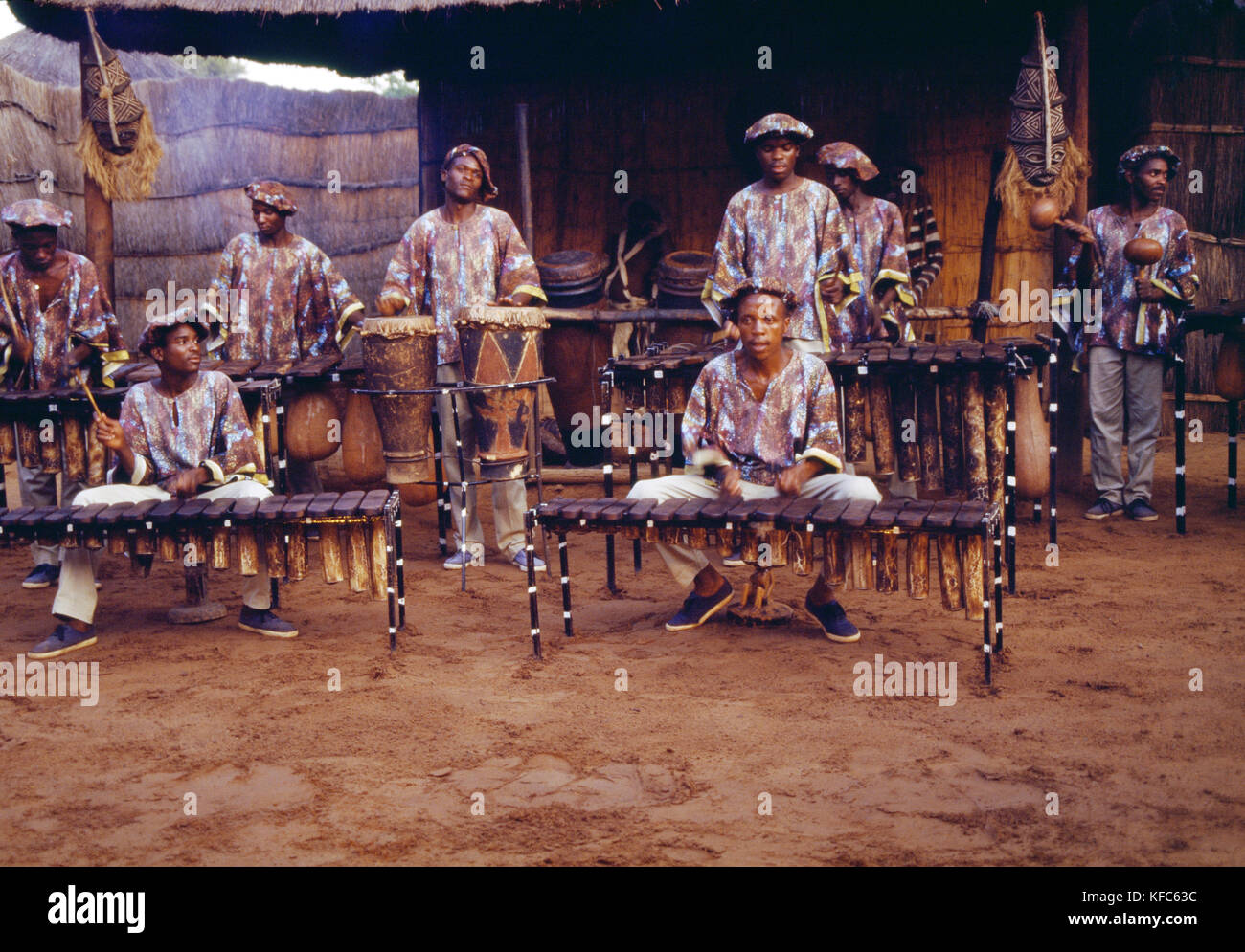 BOTSWANA, Africa, a group of indigenous men playing music, Okavango ...