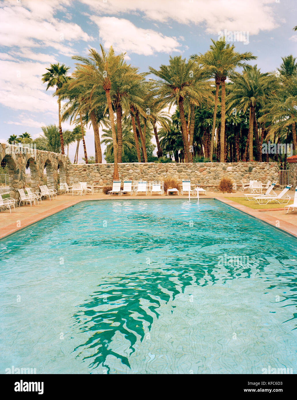 USA, California, Death Valley, swimming pool and palms, Furnace Creek ...