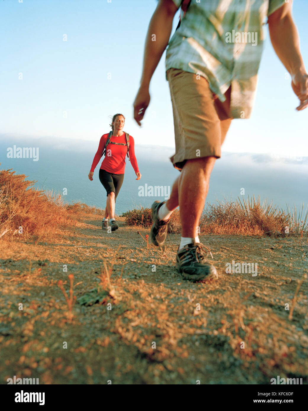 USA, California, Malibu, hiking the coastal Chumash Trail above the ...
