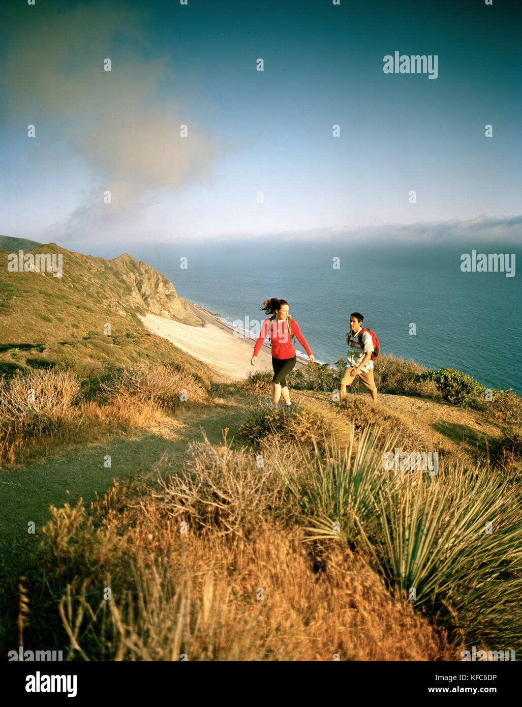 USA, California, Malibu, hiking the coastal Chumash Trail above the ...