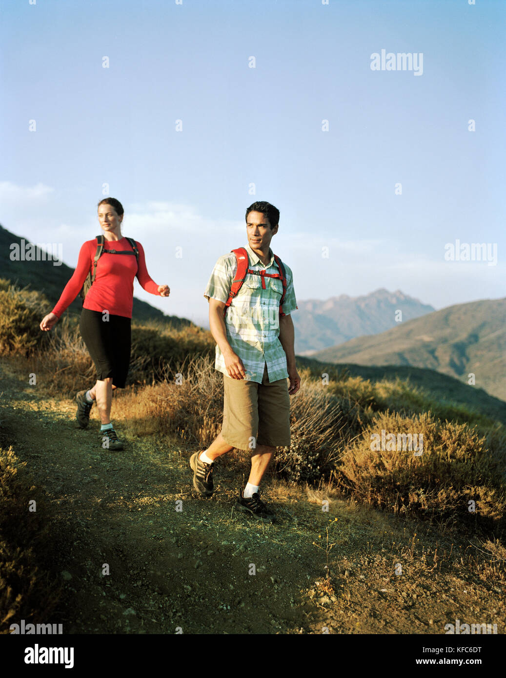 USA, California, Malibu, hiking the coastal Chumash Trail above the ...