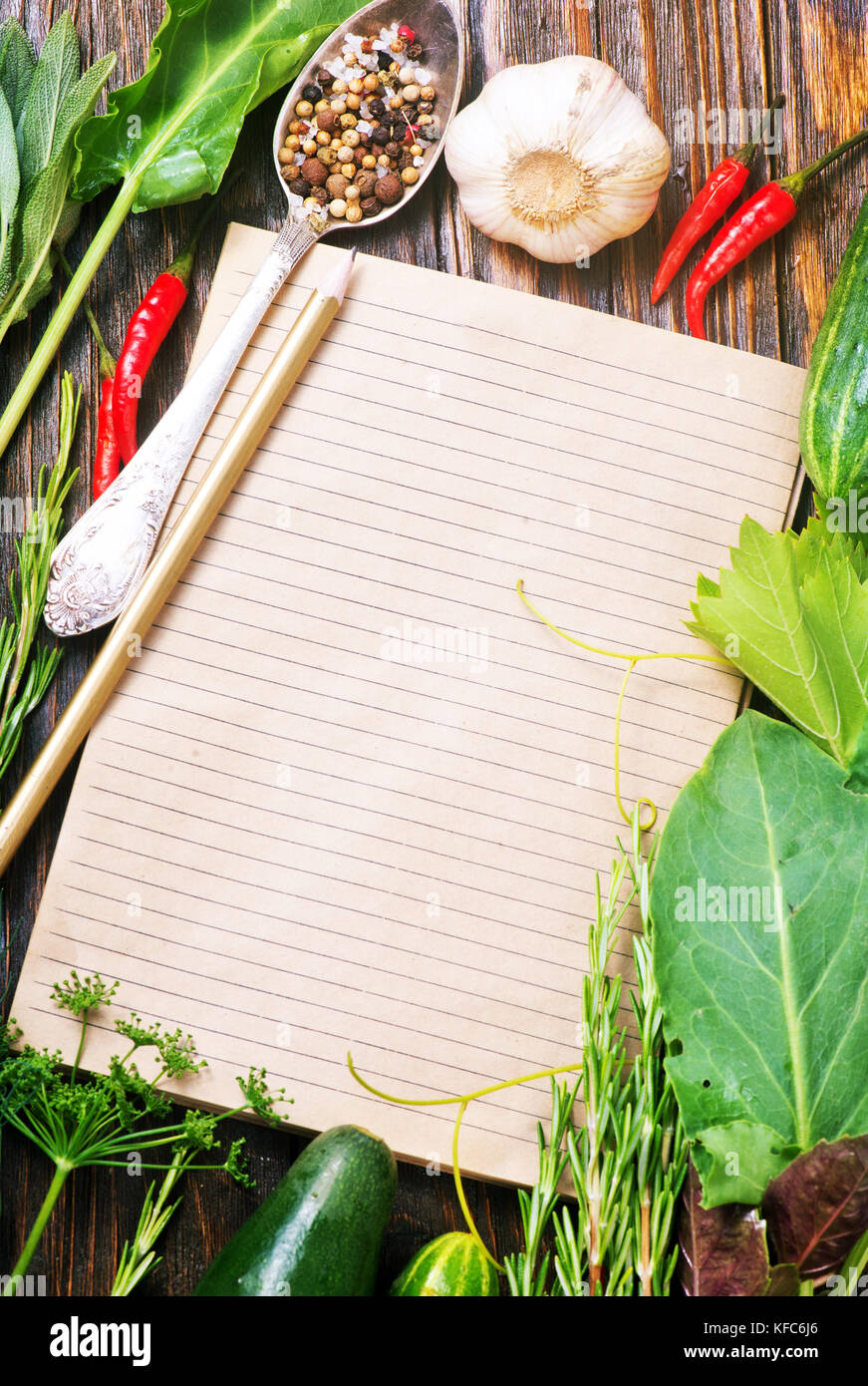 note for recipe and spice on the table Stock Photo - Alamy