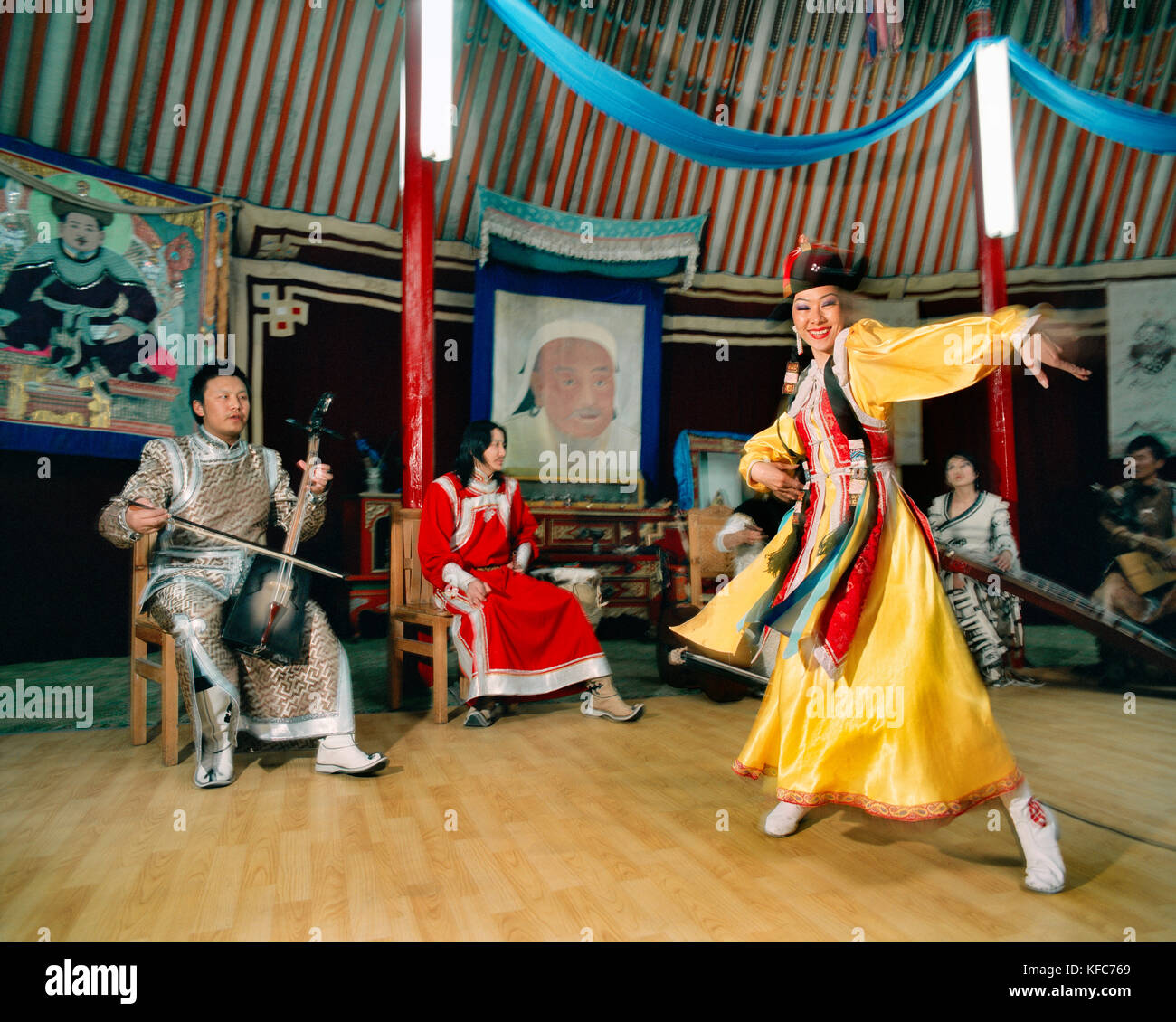 MONGOLIA, Ulaanbaatar, woman performing traditional Mongolia dance with ...