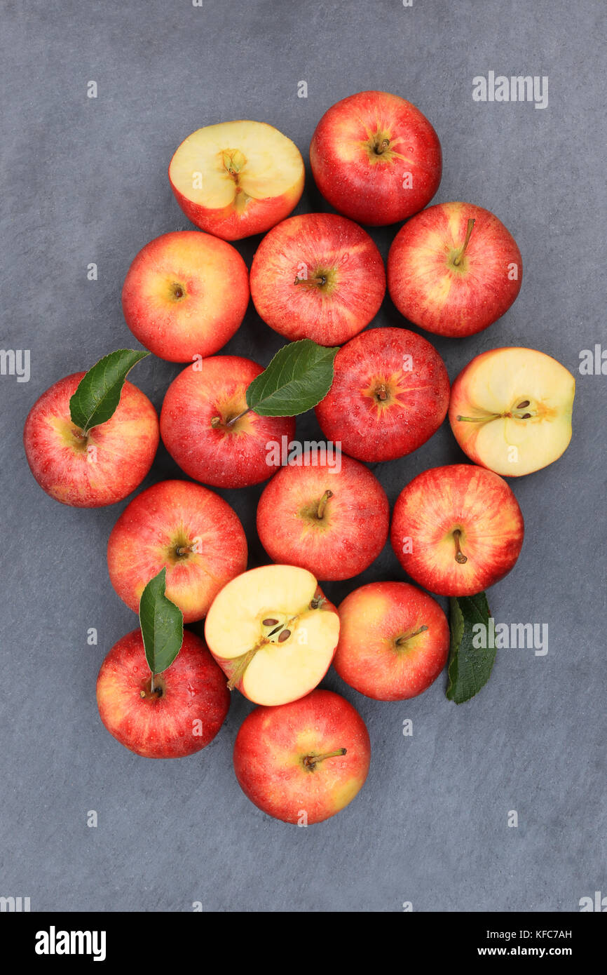 Apples apple fruit fruits portrait format slate red top view food Stock ...
