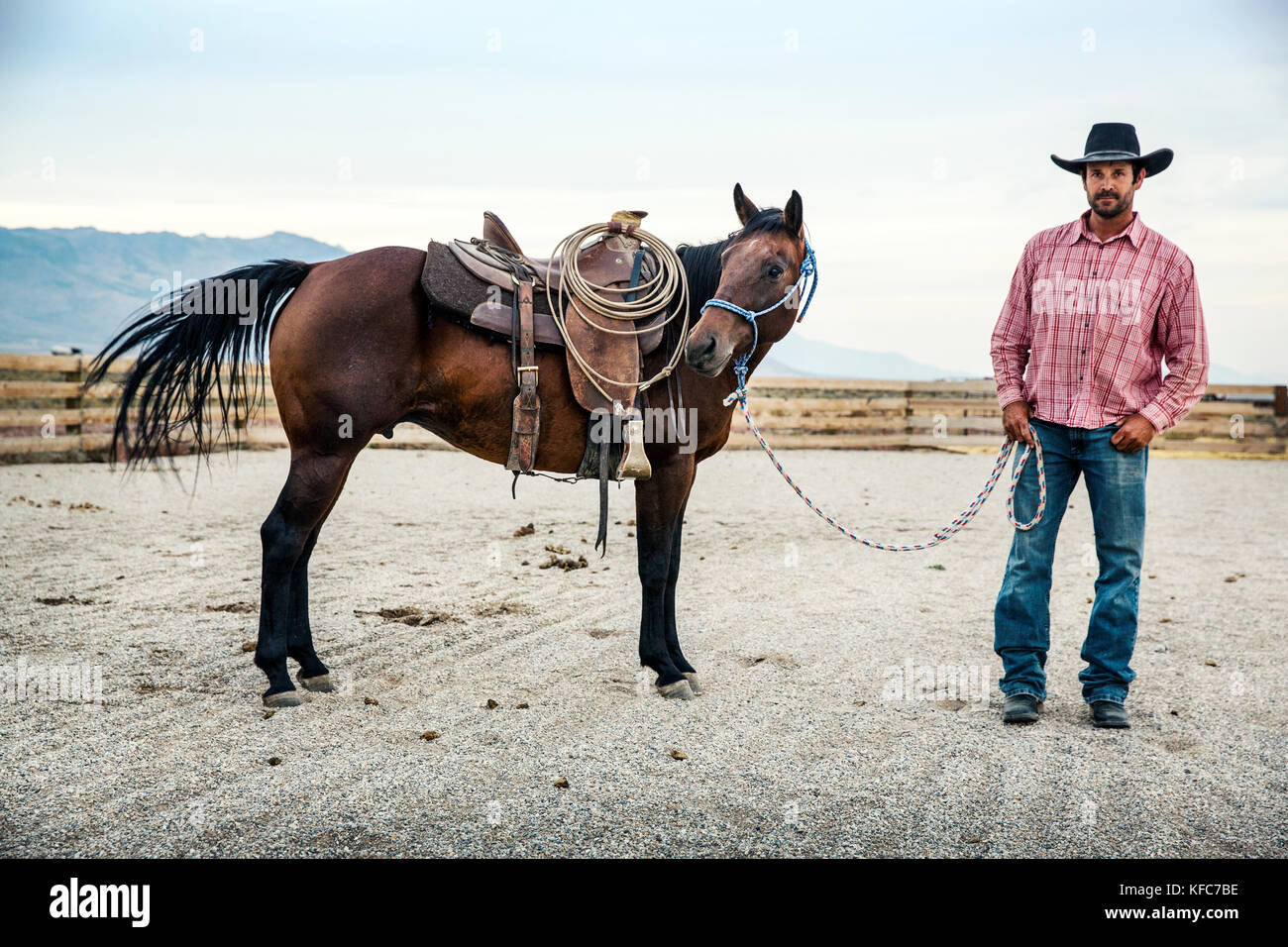 USA, Nevada, Wells, cowboy and wrangler Clay Nannini on the expansive ...
