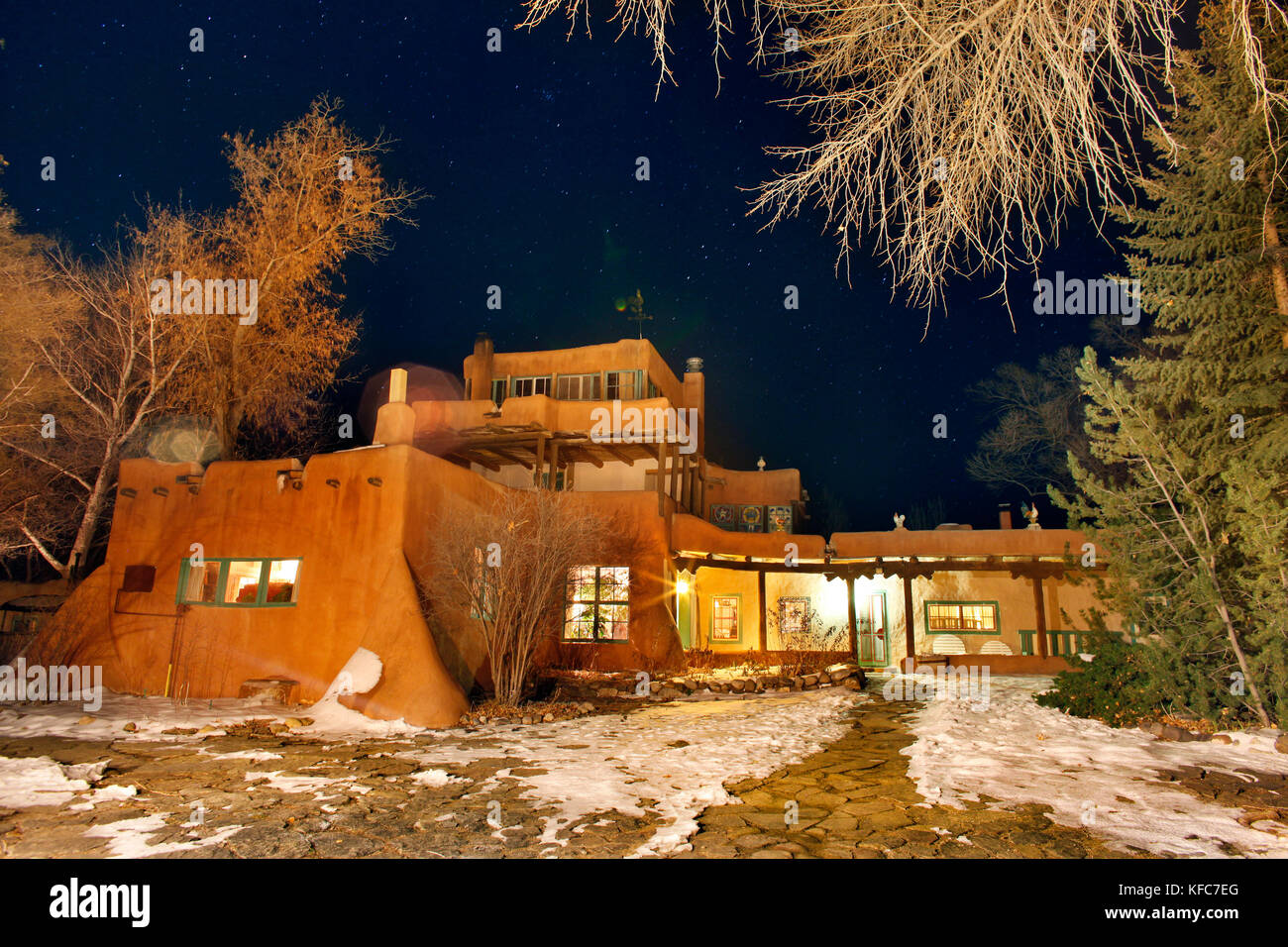 USA; New Mexico; Taos; night shot of the The Mabel Dodge Luhan House ...