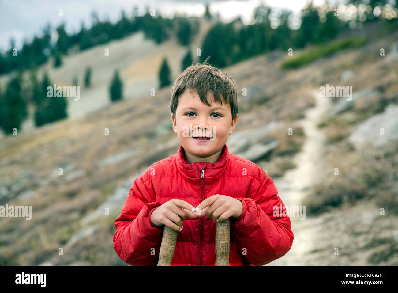 USA, Oregon, Ashland, portrait of 6 year old Christian Rego aka Buddy ...