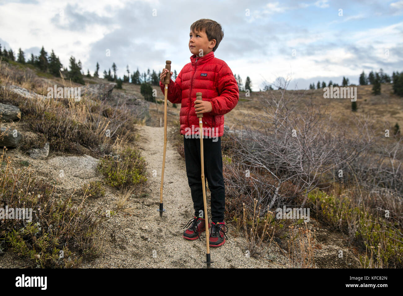 USA, Oregon, Ashland, portrait of 6 year old Christian Rego aka Buddy ...