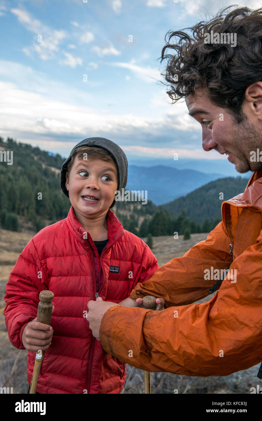 USA, Oregon, Ashland, 6 year old Christian Rego aka Buddy Backpacker ...